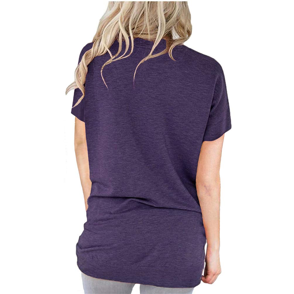onlypuff Short Sleeve Shirts for Women Pockets Navy Blue Round Neck Tunic Top Solid Color Casual Top M