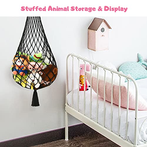 Stuffed Animal Storage Net Hammock, LAT Hanging Toy Net Stuff Animal Storage Organizer Hanger for Kids Room Bedroom Playroom (Black)
