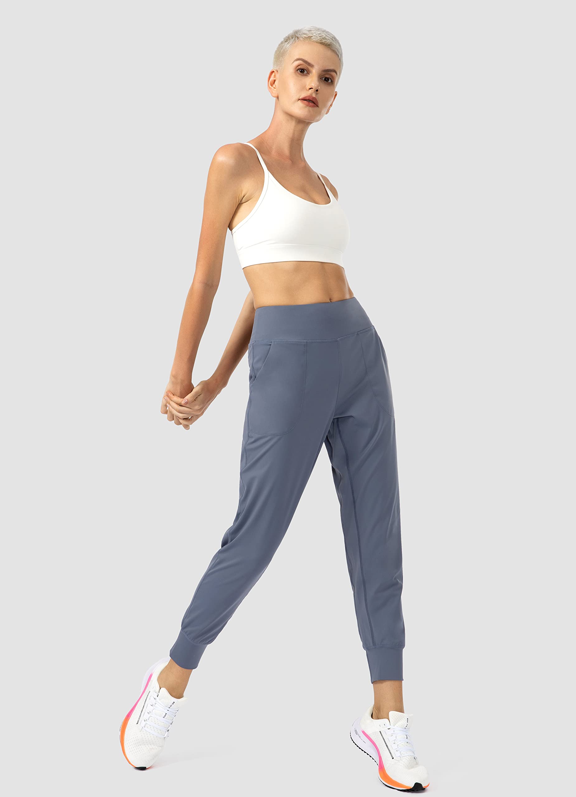Soothfeel Women's Joggers with Zipper Pockets High Waisted Athletic Workout Yoga Pants Joggers for Women Regular (Dusty Blue, Small)