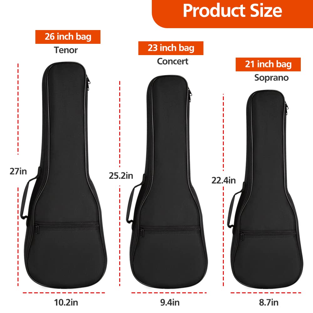 Ukulele Case, Black Ukulele Bag for 21 23 26 Inch Ukulele, Waterproof Durable Ukulele Padded Bag with Adjustable Straps for Concert, Soprano, Tenor (21 Inch)
