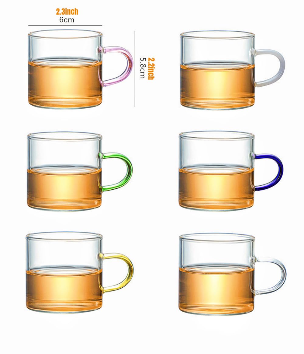 XIYUAN Clear Glass Coffee Mugs Set of 6,Small glass mugs with handles, Borosilicate Glass Coffee Cups Drinking GlassesPremium Glass Tea Cup set,for Latte, Mocha, Cappuccino, Tea and Juice