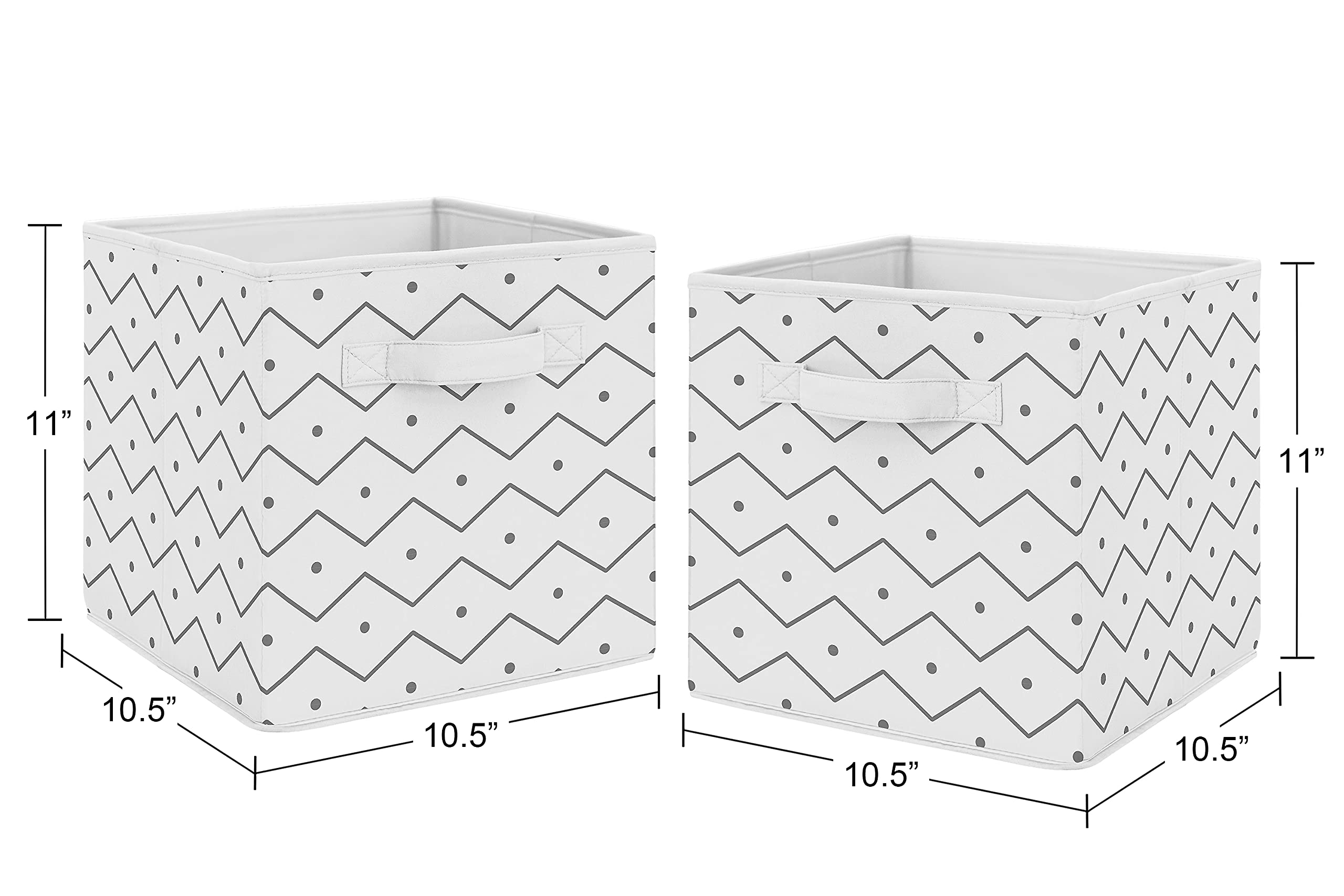 Sweet Jojo Designs Grey Chevron Foldable Fabric Storage Cube Bins Boxes Organizer Toys Kids Baby Childrens - Set of 2 - Gray White Mod Dino Prehistoric Print for Blue Green Modern Dinosaur Collection