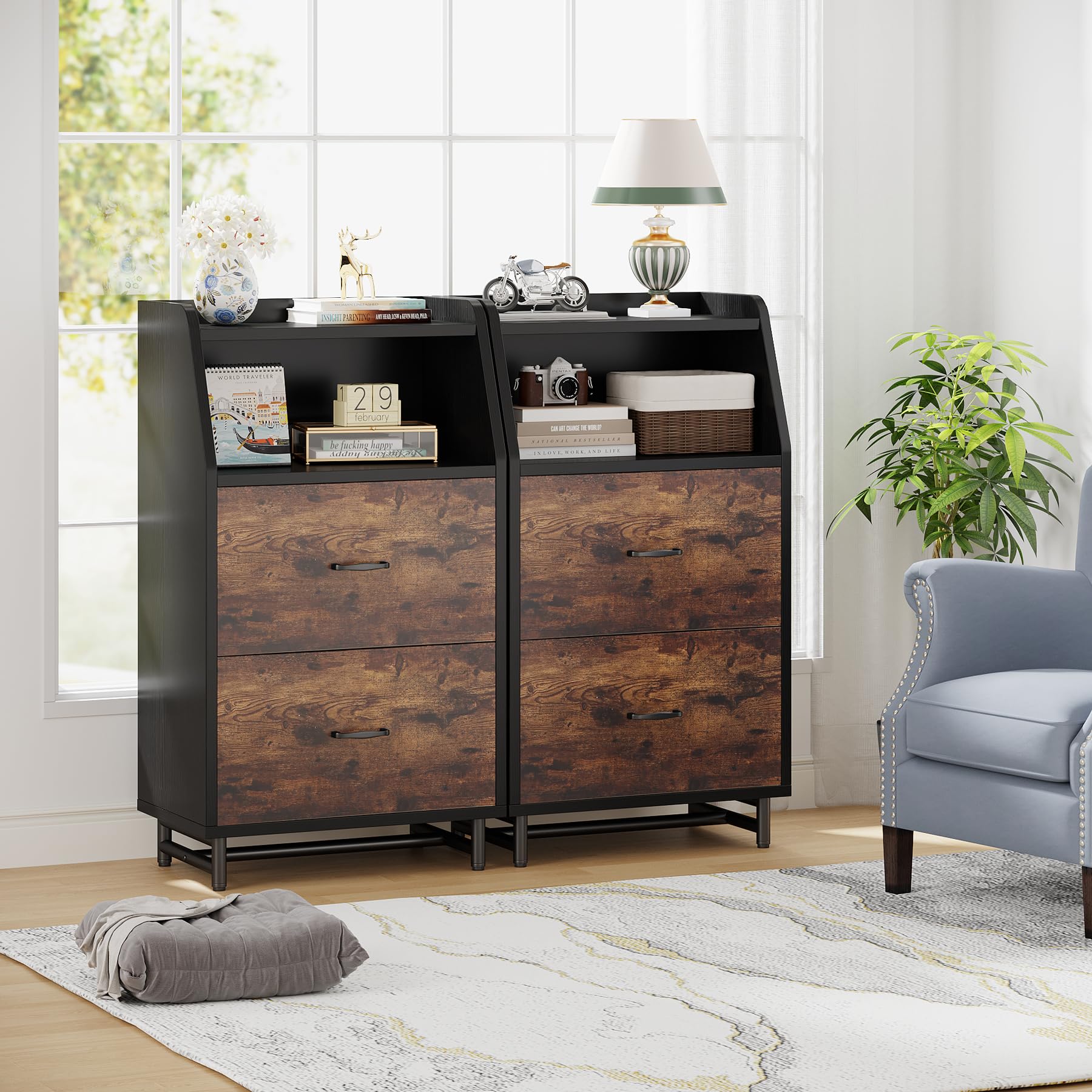 Tribesigns 2 Drawer Lateral File Cabinet, Modern Filing Cabinet with Open Storage Shelves, Wood Storage Cabinet Printer Stand Fits Letter/Legal/A4 Size for Home Office