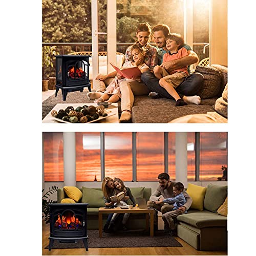 OQHAIR Electric Fire with Surround Mantelpiece Lights with Remote-Controlled Old Electric Fireplace Heater with Wood-Burned Led Light