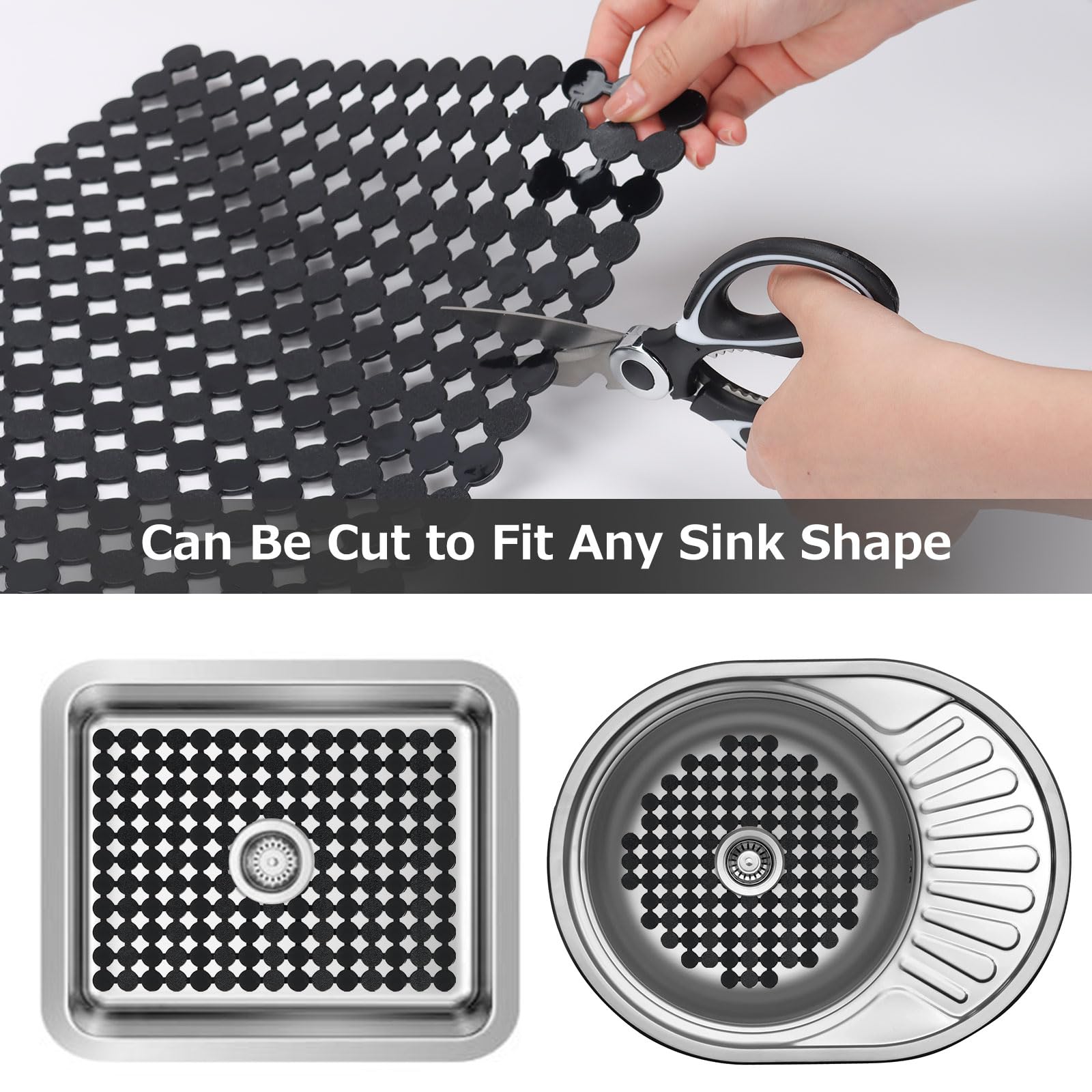 YTCYKJ Kitchen Sink Mat for Stainless Steel/Ceramic Sinks,2 Pack Dish Sink Mats for Kitchen Sink with Scissors, Fast Draining,Easy to Clean,DIY Cut,15.7 X 11.8 Inch(Dark Black)