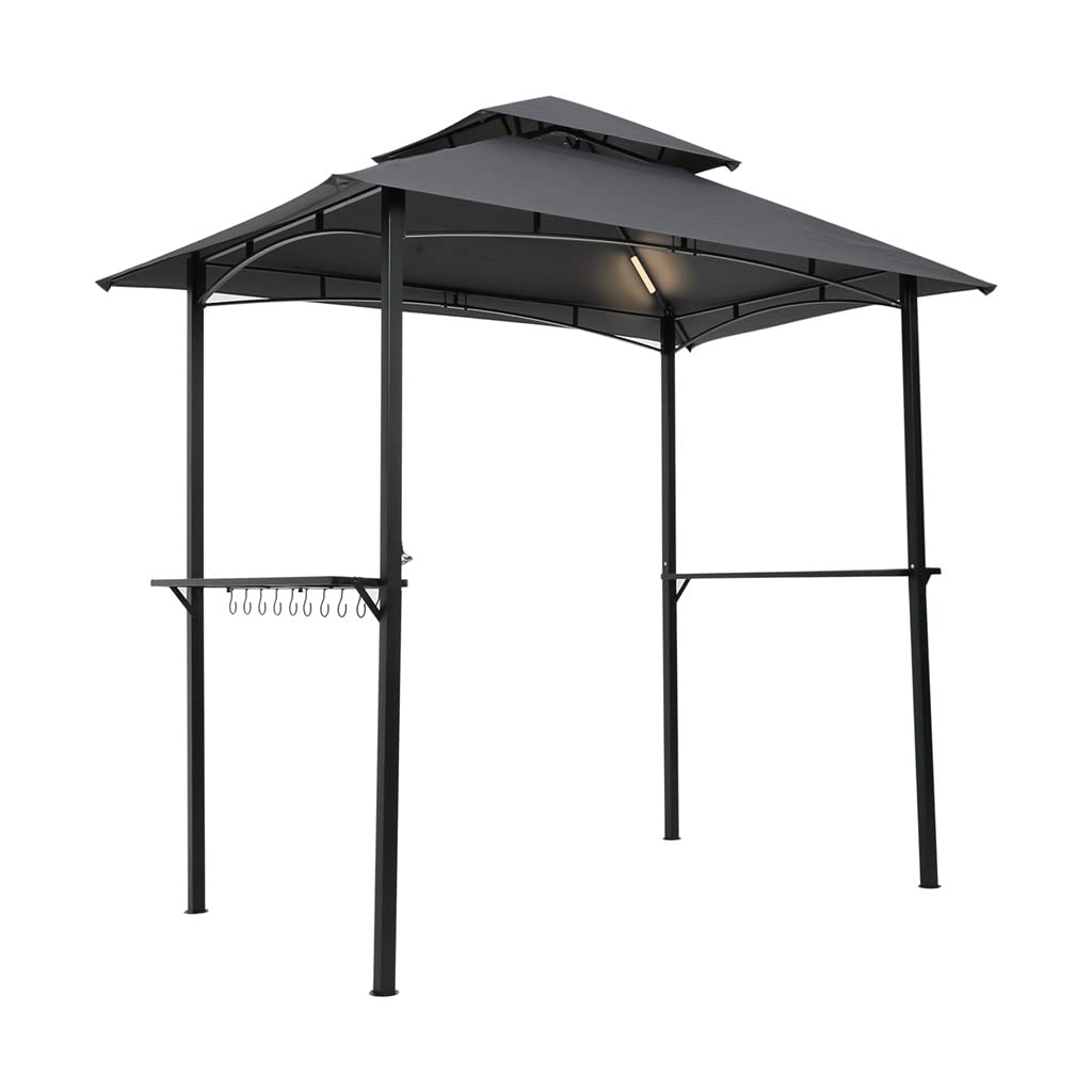 UXZDX 8x5Ft Outdoor Grill Gazebo Light Shelter Tent Double Tier Soft Top Canopy Steel Frame with Led Hook Counters