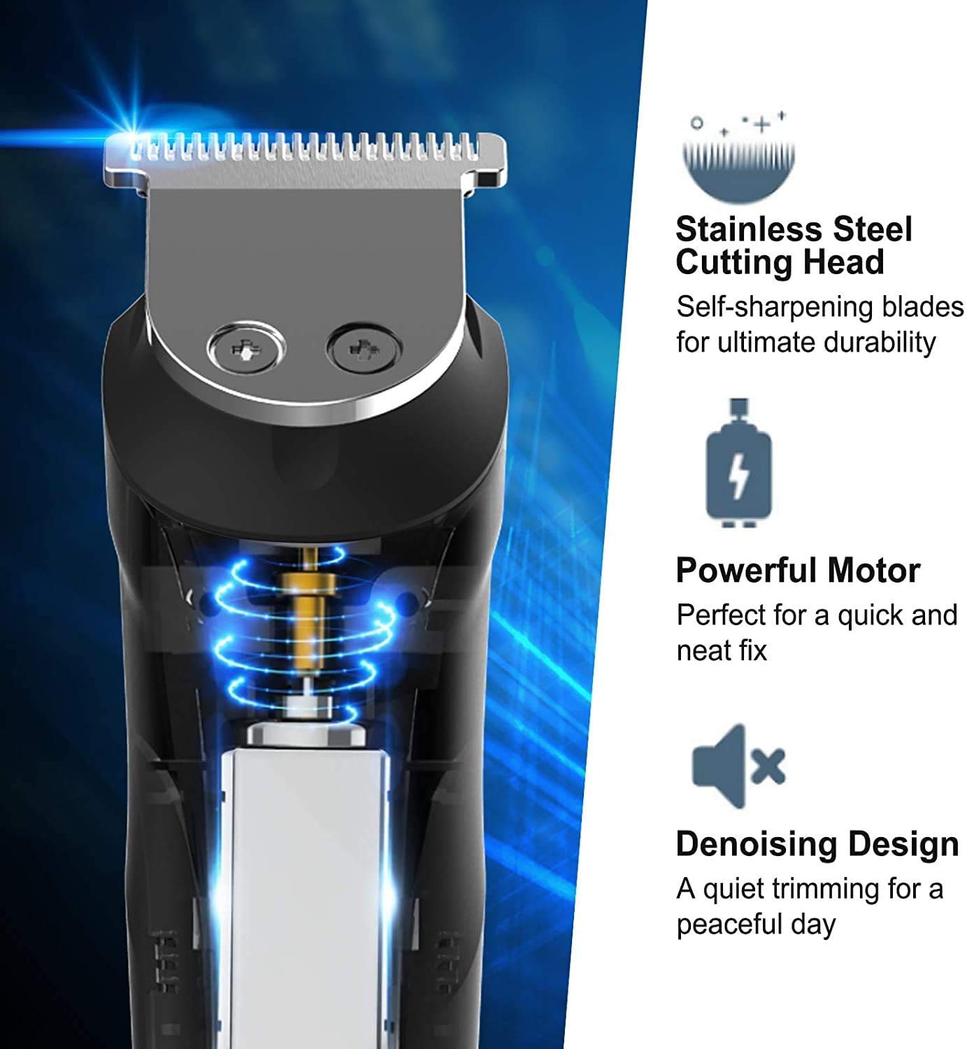 SEGMINISMART Cordless Beard Trimmer for Men - All-in-1 Hair Trimmer with 6 Interchangeable Trimmer Heads and 5 Guard Combs, USB Rechargeable, Waterproof, Ideal Gift