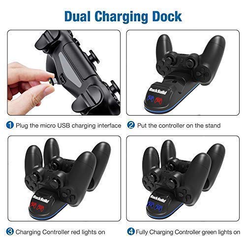 RockSolid PS4 Controller Charger, Playstation 4 Charging Station, PS4 Charging Dock, PS4 Dual Shock Controller Charger for Sony Playstation 4 Controller (Upgrade, Red-Blue)