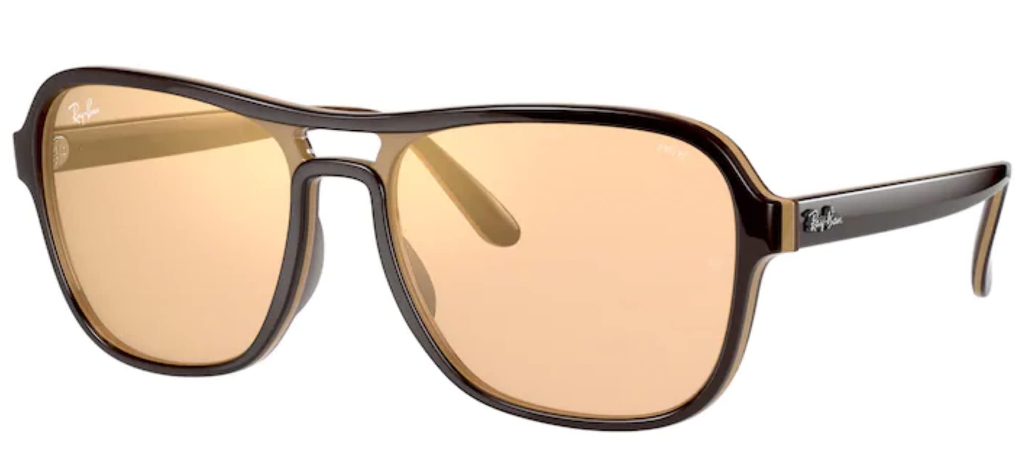 Ray-Ban Rb4356 State Side Evolve Polarized Square Sunglasses, Dark Brown Light Brown/Photochromic Orange Mirrored Gold, 58 mm