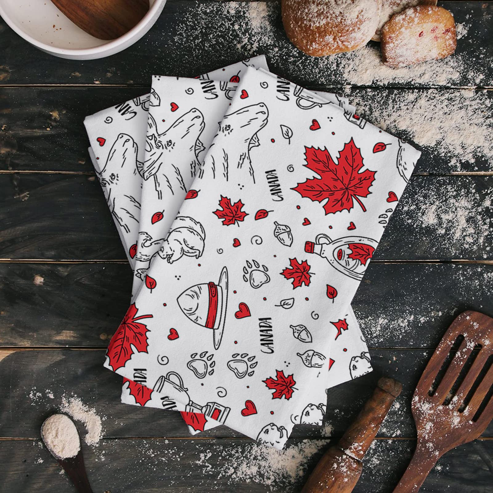 ZOE GARDEN Marple Beaver Flag Kitchen Towels, Absorbent Microfiber Kitchen Dish Hand Tea Bath Towel, Canada Red White Flag Quick Dry Cleaning Cloth Dishclothes Decorative Sets, (1-PC, 18x28)
