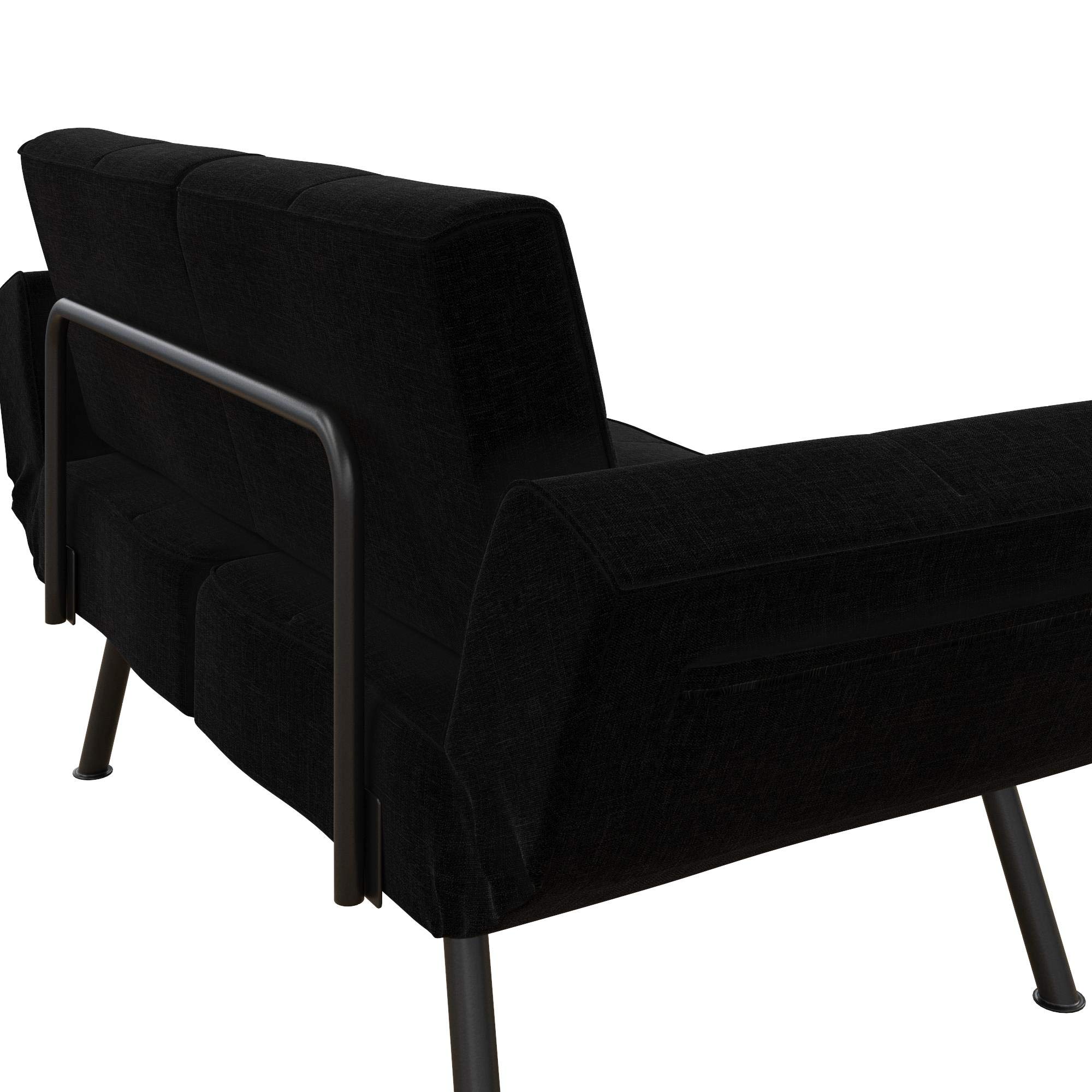 REALROOMS Euro Upholstered Tufted Loveseat Futon with Storage Pockets, Dark Gray Linen