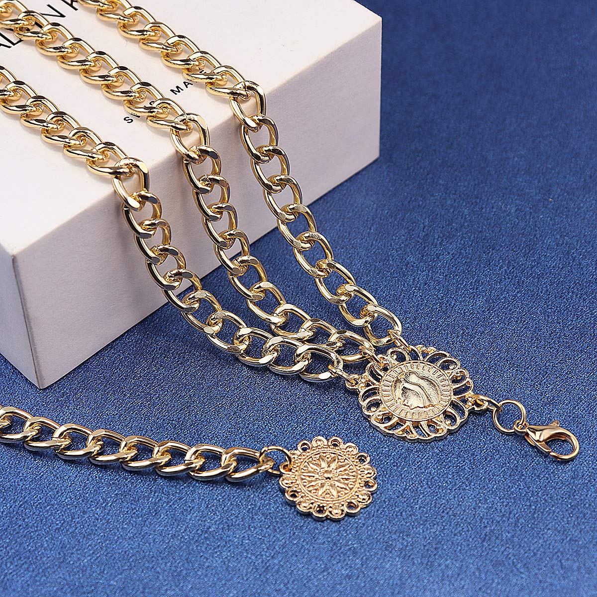 Suyi Gold Chain Belts for Women Waist Chain Belt Multilayer Body Belly Chain Plus Size 130CM Gold