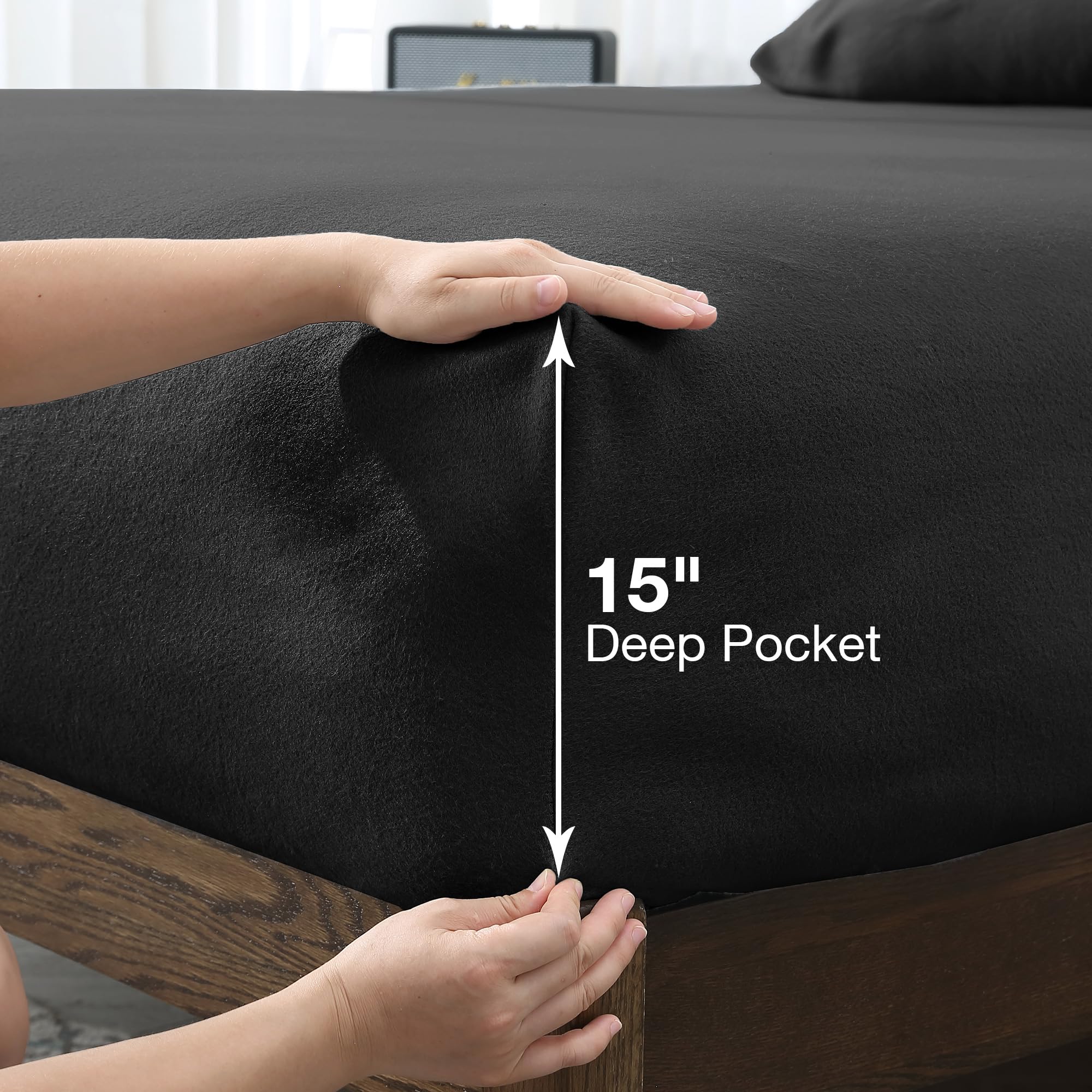 Softan Fleece Queen Sheets Set 4-Piece Micro Polar Fleece Bed Sets with 15" Deep Pocket Fitted Soft Warm Sheet, Flat Sheet and Pillowcase, Brown Plaid