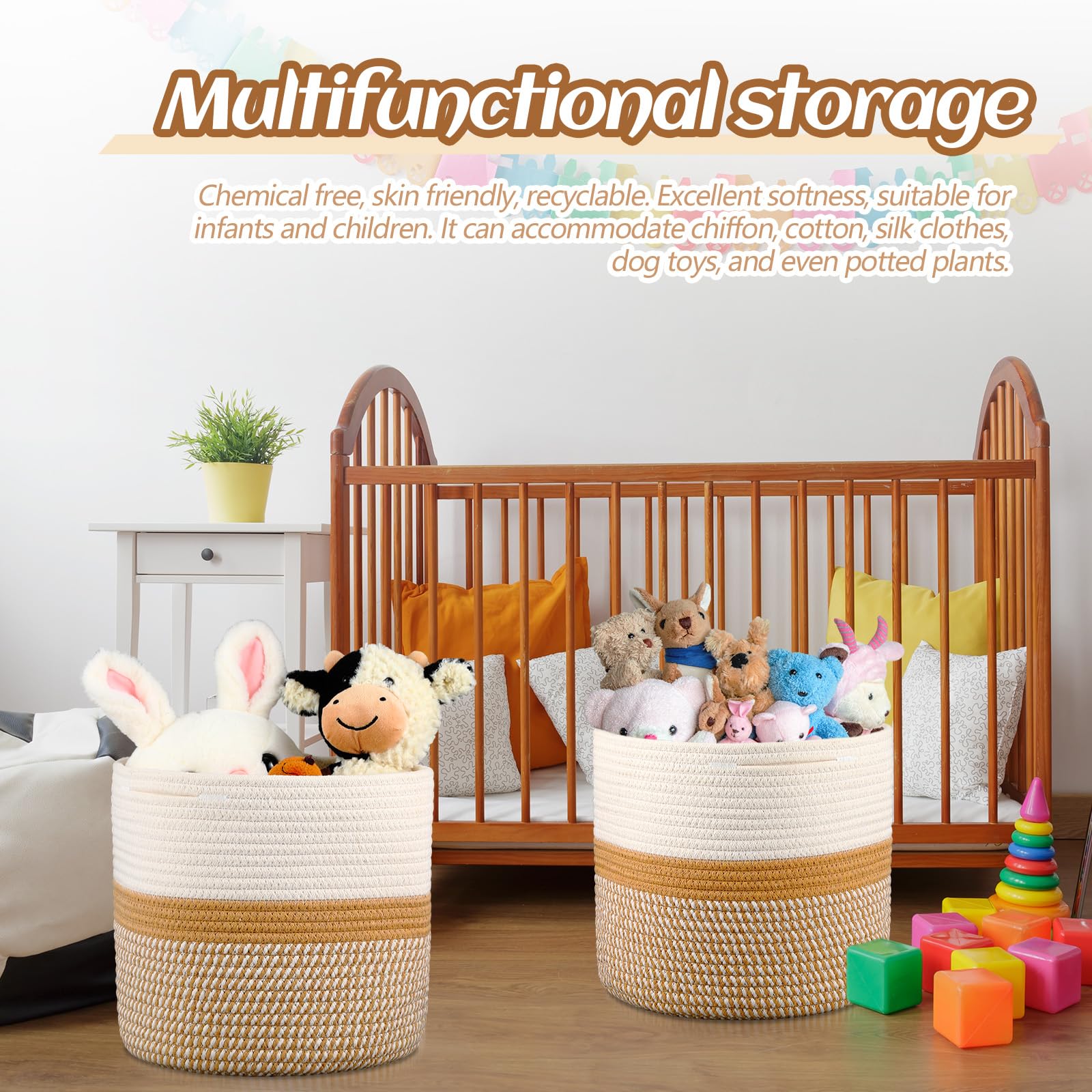 Thyle 9 Pcs Woven Cotton Rope Basket Bulk Storage Cubes Baskets Bins with Handles 10.2 x 10.2 x 10.2'' Round Organizer Bins Cute Toy Basket for Cube Storage Organizer Shelves Clothes Towels
