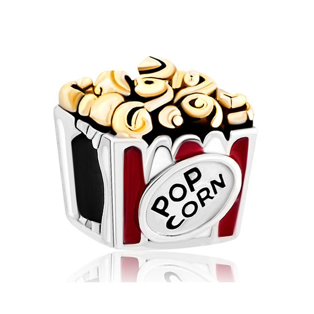 QueenCharms Hot Food Popcorn for Movies European Bead Charm for Bracelet