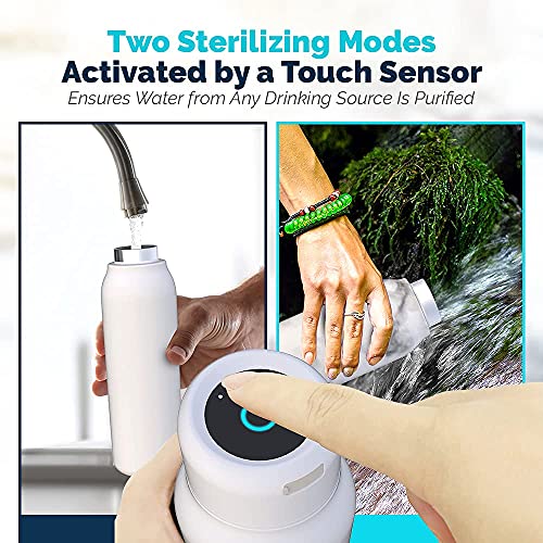UVBrite Explorer Self-Cleaning UV Water Bottle - 20.3 Oz Insulated Stainless Steel Rechargeable Reusable Bottle Automatic Purification Every 6 Hours BPA Free Leak-proof Safety Lock and Touch Sensor