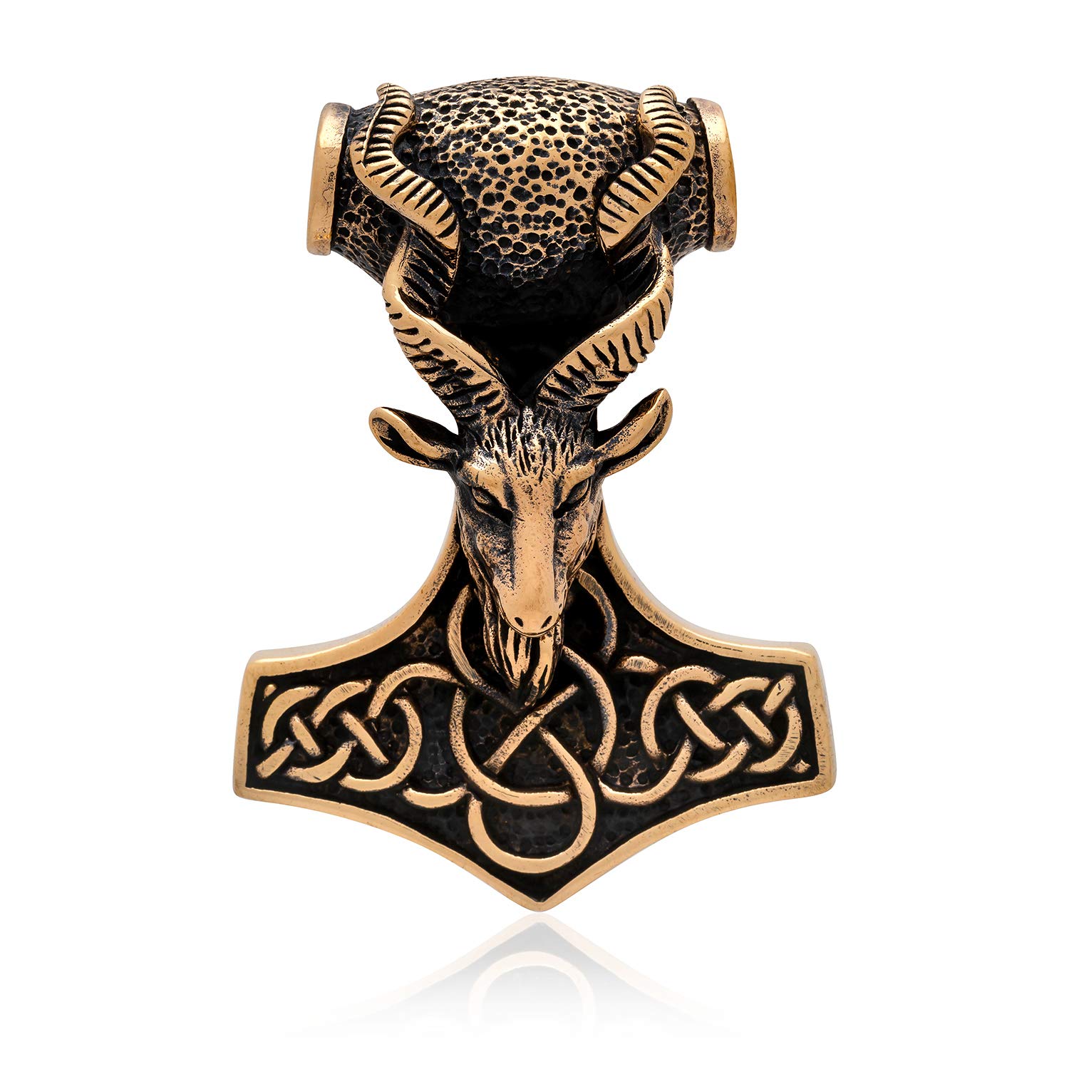 SilverMania925 Handcrafted Bronze Thor Hammer Mjolnir Viking Ram Goat Knotwork Amulet Pendant