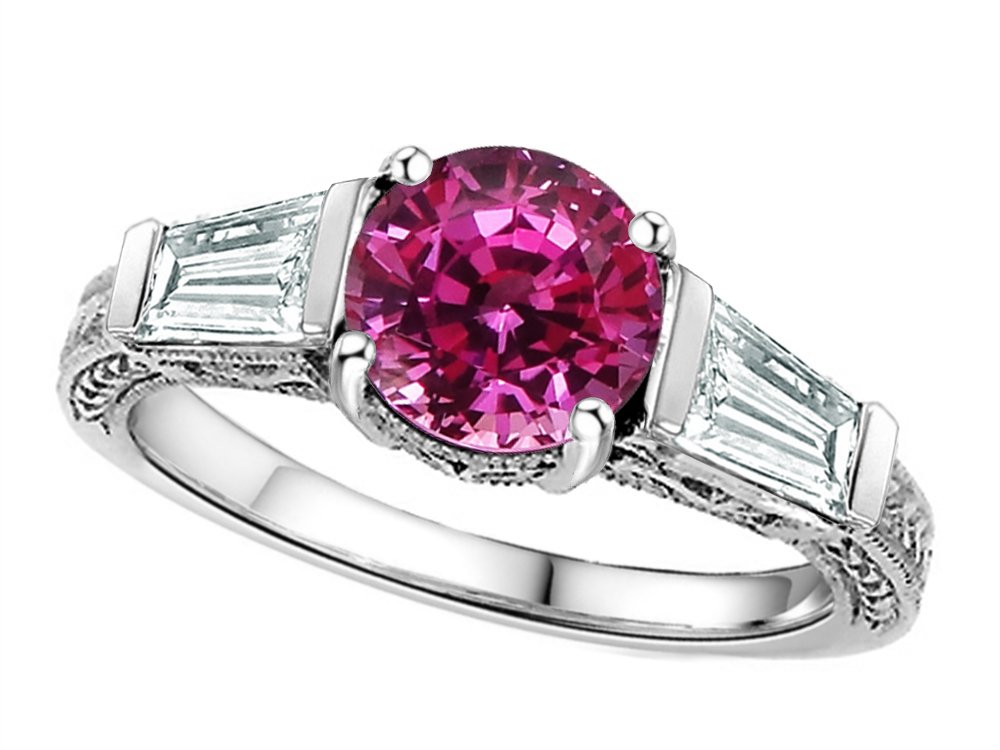 Star K Round 7mm Simulated Pink Tourmaline Ring Sterling Silver Size 4
