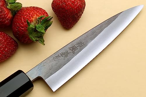 Yoshihiro Kurouchi Black-Forged Blue Steel Stainless Clad Petty Utility Knife Ebony Handle (5.3'' (135mm) & No Saya)
