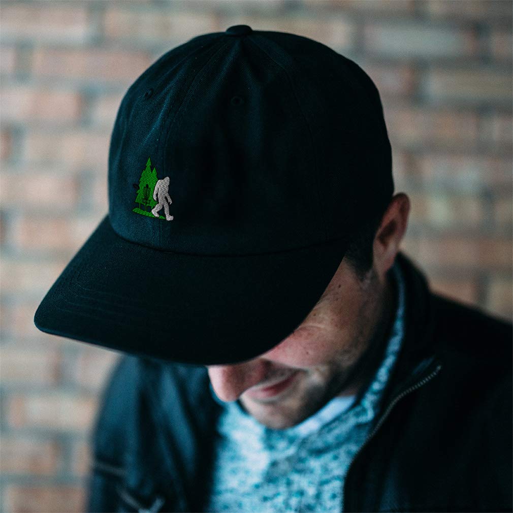 Soft Baseball Cap Disc Golf, Tree and Yeti Embroidery Disc Golf Flying Disc Twill Cotton Outdoor Sport Dad Hats for Men & Women Dark Grey Design Only