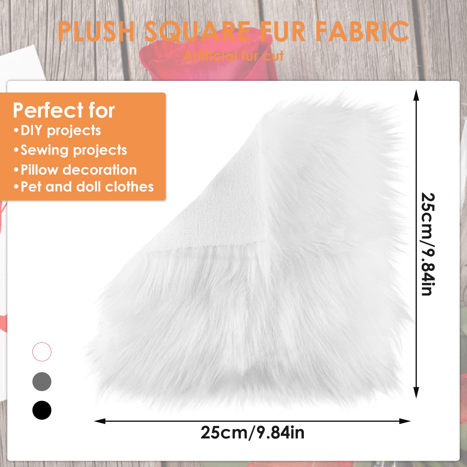 Sibba Faux Fur Fabric Cuts 10 Inch Square Plush Pre-Cut Strips Sewing DIY Arts Crafts for Clothing Rugs Patches Blankets Photographic Background Floor Decoration (White)