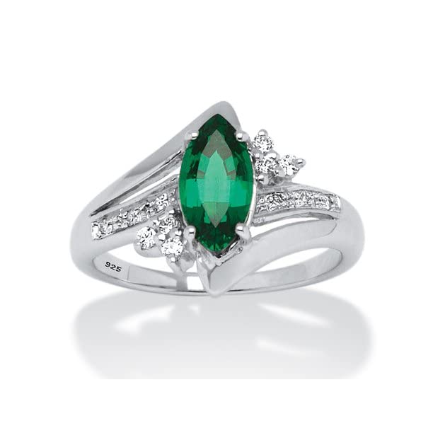 Ultimate Design 1.52Ctw Marquise-Cut Emerald Ring Platinum Sterling Silver 14k White Gold Finish (7.5)