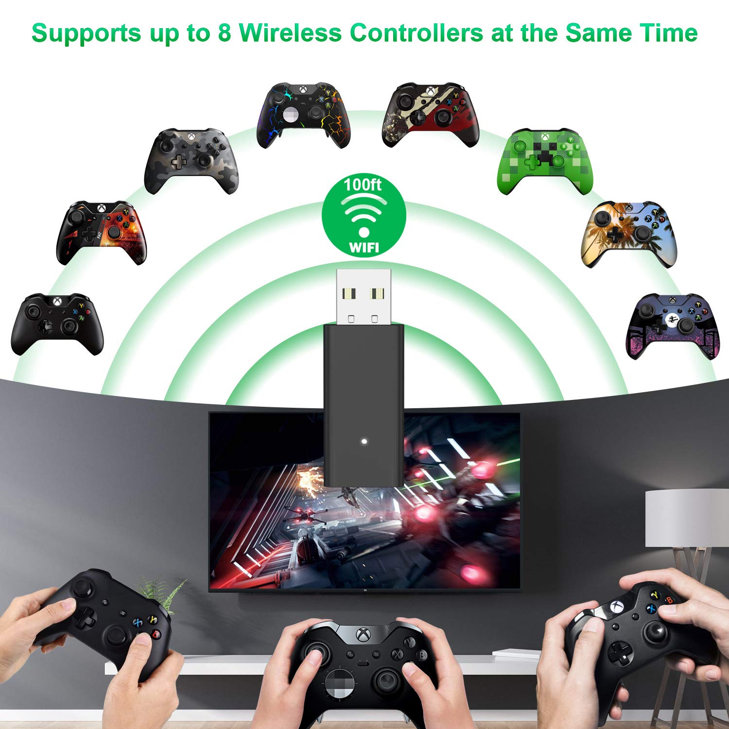 TOMSHEIR Wireless Adapter for Xbox One for Windows 10 Compatible with Xbox One Controller, Xbox One X/S and Elite Series Controller (Signal Enhanced Version)