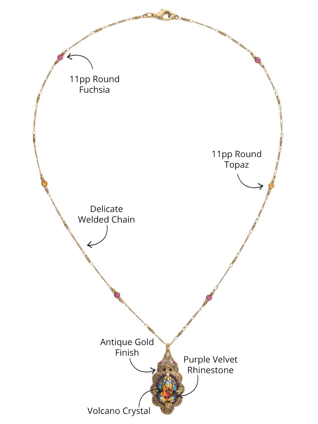 Sorrelli Womens Volcano Crystal Bold Vintage Style Pendant Necklace, Multi, 25