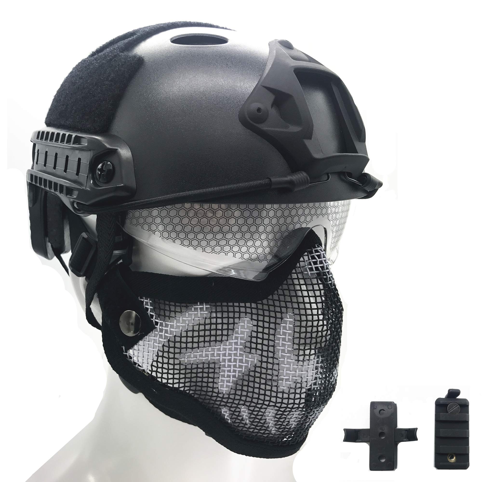 Willbebest PJ Type Airsoft Tactical Multifunctional Fast Helmet with Visor Goggles Version Black, Comes with a Half Face Metal Mesh Airsoft Mask
