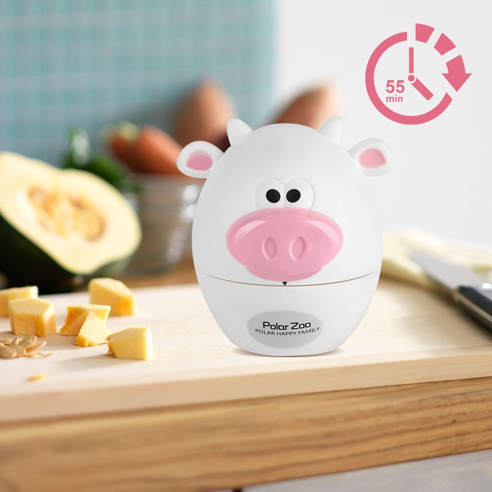 Yosoo Mechanical Cute Animal Shapes Kitchen Timer Mechanical 55 Minutes Cooking Supplies Cartoon Timer for Kid NO Battery Needed (White Cattle)