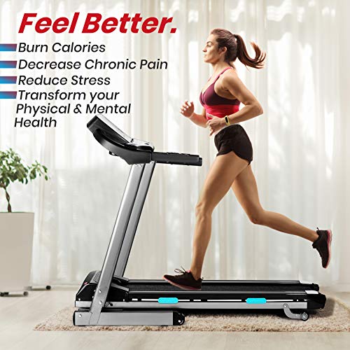 SereneLife Foldable Digital Home Gym Treadmill | Smart Auto Incline Exercise Machine with Downloadable App | Large Running Treadmill with MP3 Player & Stereo Speakers | 2.5HP, 10MPH Speed - SLFTRD35