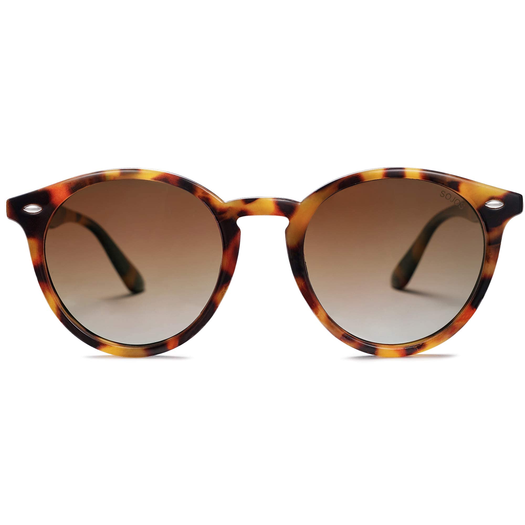 SOJOS Retro Round Polarized Sunglasses for Women Men Classic Vintage Sunnies SJ2069, Amber Tortoise/Brown