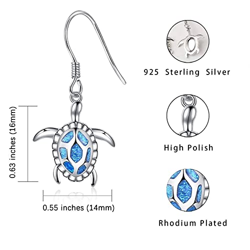 Sea Turtle Dangle Earring for Women - 925 Sterling Silver Blue Tortoise Drop Earring Beach Jewelry Gift for Ocean Lover