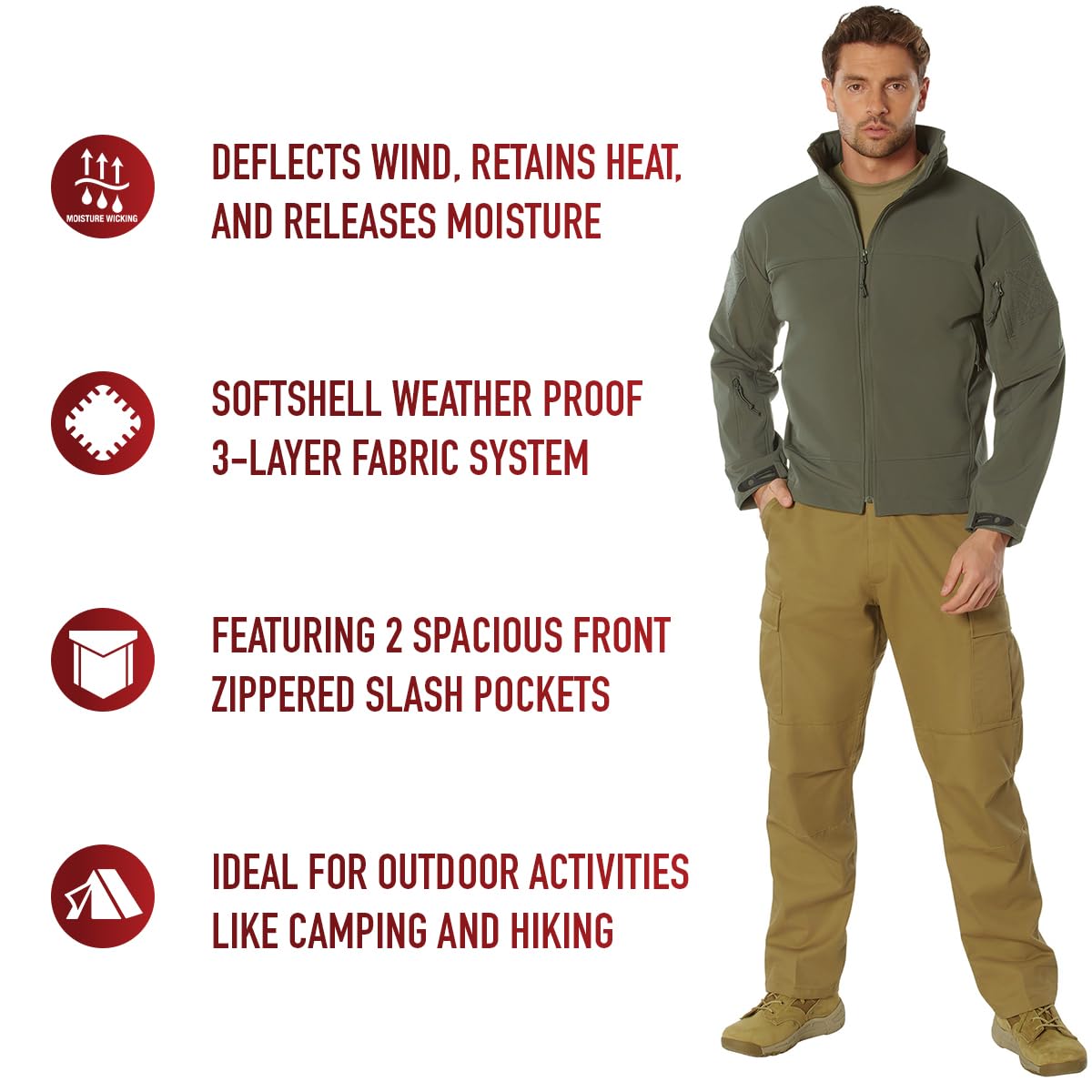 Rothco Covert Ops Lightweight Soft Shell Jacket β Tactical Utility Outdoor Jacket (US, Alpha, X-Large, Regular, Regular, Olive Drab)