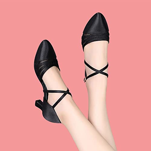 Women Girls Latin Dance Shoes Satin Salsa Tango Ballroom Dancing Shoes(Black,US 7.5)