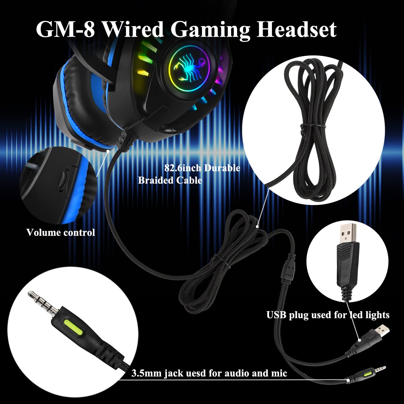 SVYHUOK Pro Gaming Headset for PC PS4 Xbox One Surround Sound Over-Ear Headphones with Mic LED Light Bass Surround Soft Memory Earmuffs for Computer Laptop Switch Games Kid’s Boy’s Teen’s Gifts
