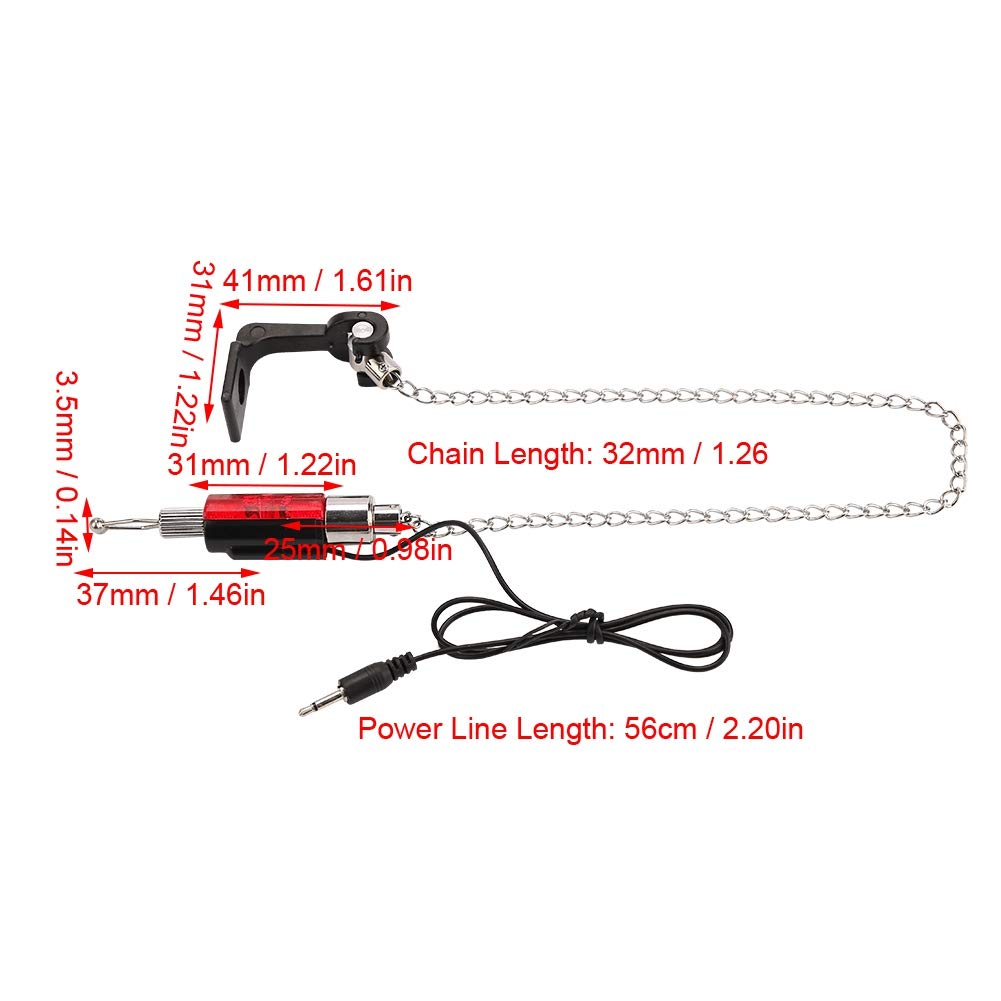 Yeuipea Fishing Tackle Fishing Bite Indicators,Fish Bite Alarm LED Illuminated Indicators Chain Hanger Fishing Tool Tackle Accessory(Red)