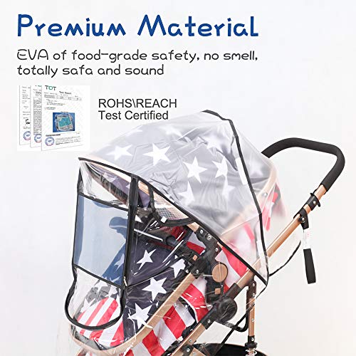 Stroller rain Cover and Mosquito Net, Siravic Clear EVA Stroller Weather Shields Universal Breathable stoller Cover and Bug Net for Outdoor Travel Protection from Mosquito, Snow, Wind, Dust and Sun