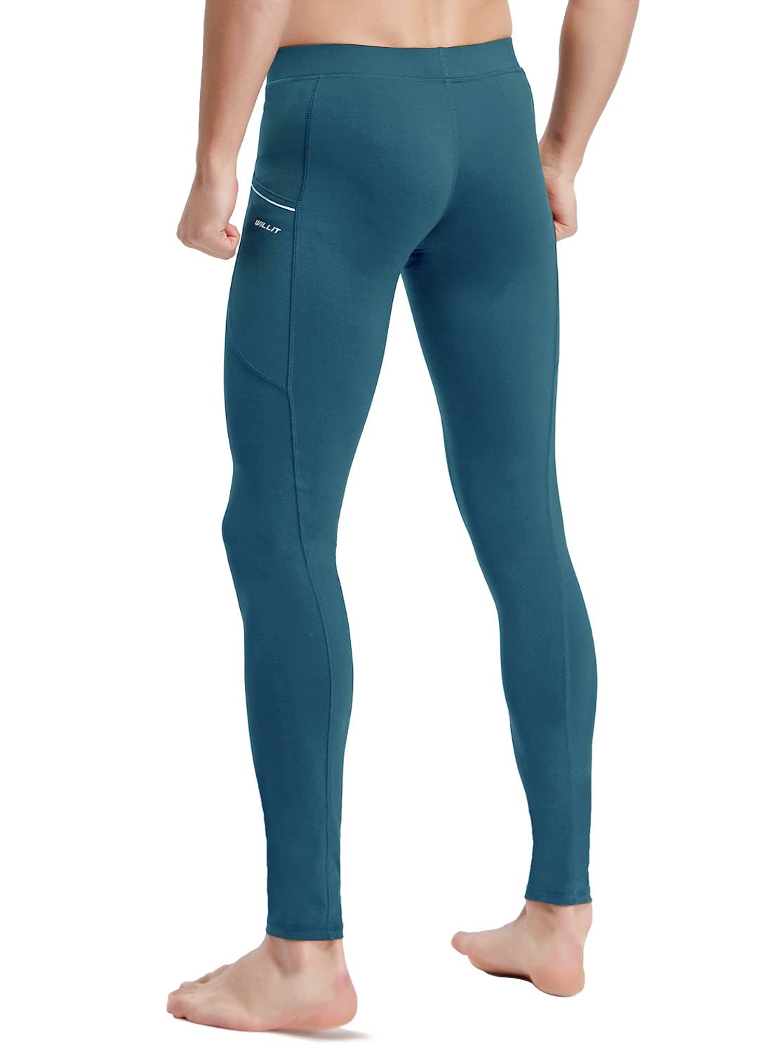 Willit Men's Active Yoga Leggings Pants Running Dance Tights with Pockets Cycling Workout Pants Quick Dry Dark Blue L