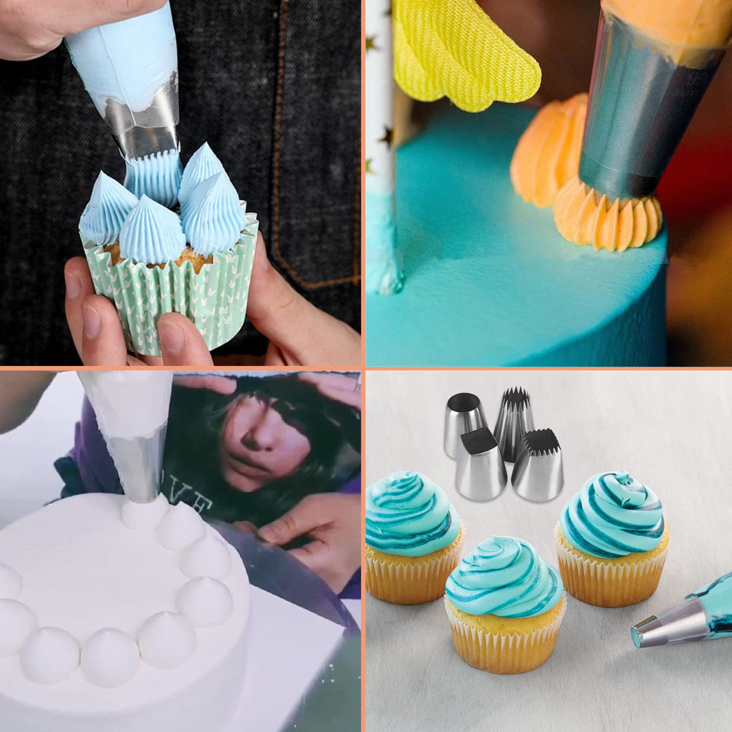 Suuker Stainless Steel Extra Large Round Piping Tips Set, 4 Pcs (F02 F06 9FT R22L) for Cake Cupcake Cookie Decorating