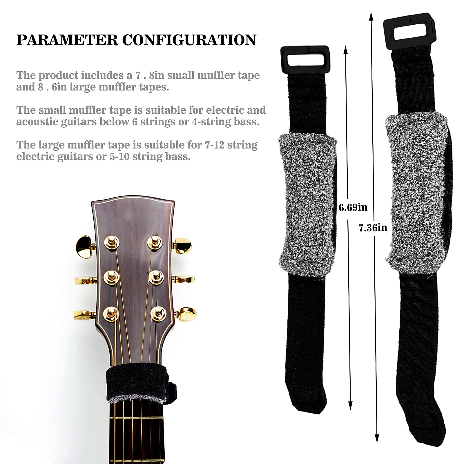 Thinp 2 Pieces Guitar String Mute Dampener, Guitar Wraps Guitar String Cover Tape, Adjustable Bass Mute Silencer, Fretboard Muting Straps, Musical Instrument Accessories