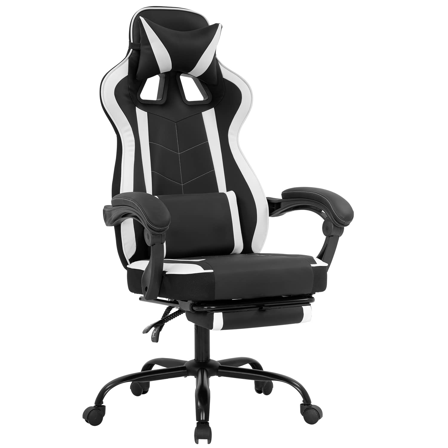 PC Gaming Chair Home Office Chair Racing Computer Chair with Lumbar Support Reclining Armrest Foot Rest Rolling Swivel PU Leather Ergonomic Task Desk Chair(White)