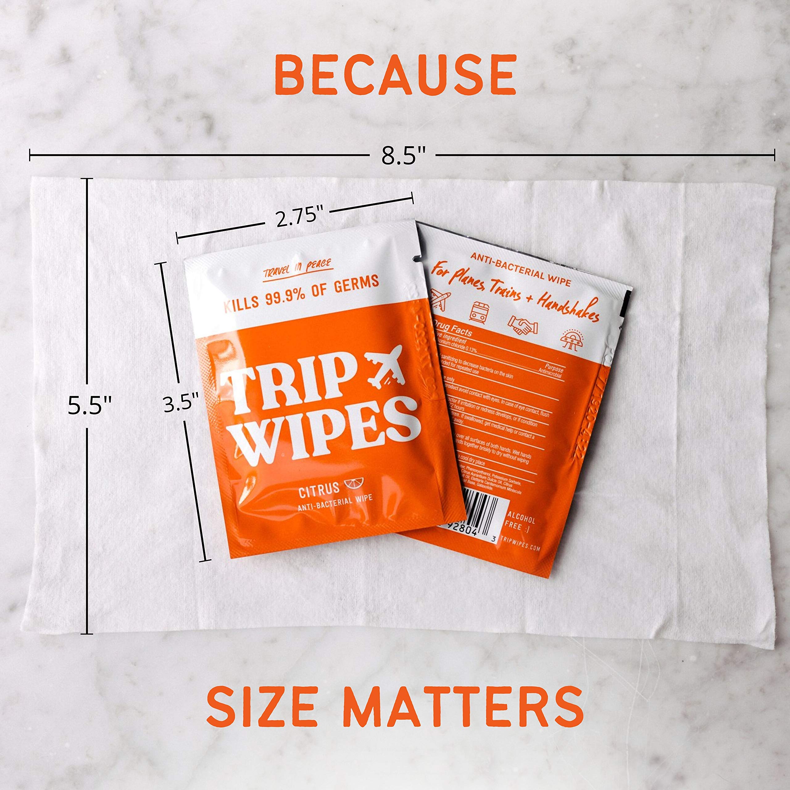 TRIP WIPES - Alcohol-Free Hand Sanitizing Antibacterial Hand Wipes For Planes, Trains, and Handshakes, 30 Count Pack Retail Display Box - (Citrus)