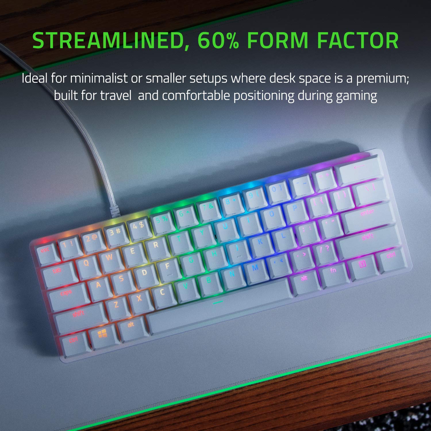 Razer Huntsman Mini 60% Gaming Keyboard: Fastest Keyboard Switches Ever - Linear Optical Switches - Chroma RGB Lighting - PBT Keycaps - Onboard Memory - Mercury White (Renewed)