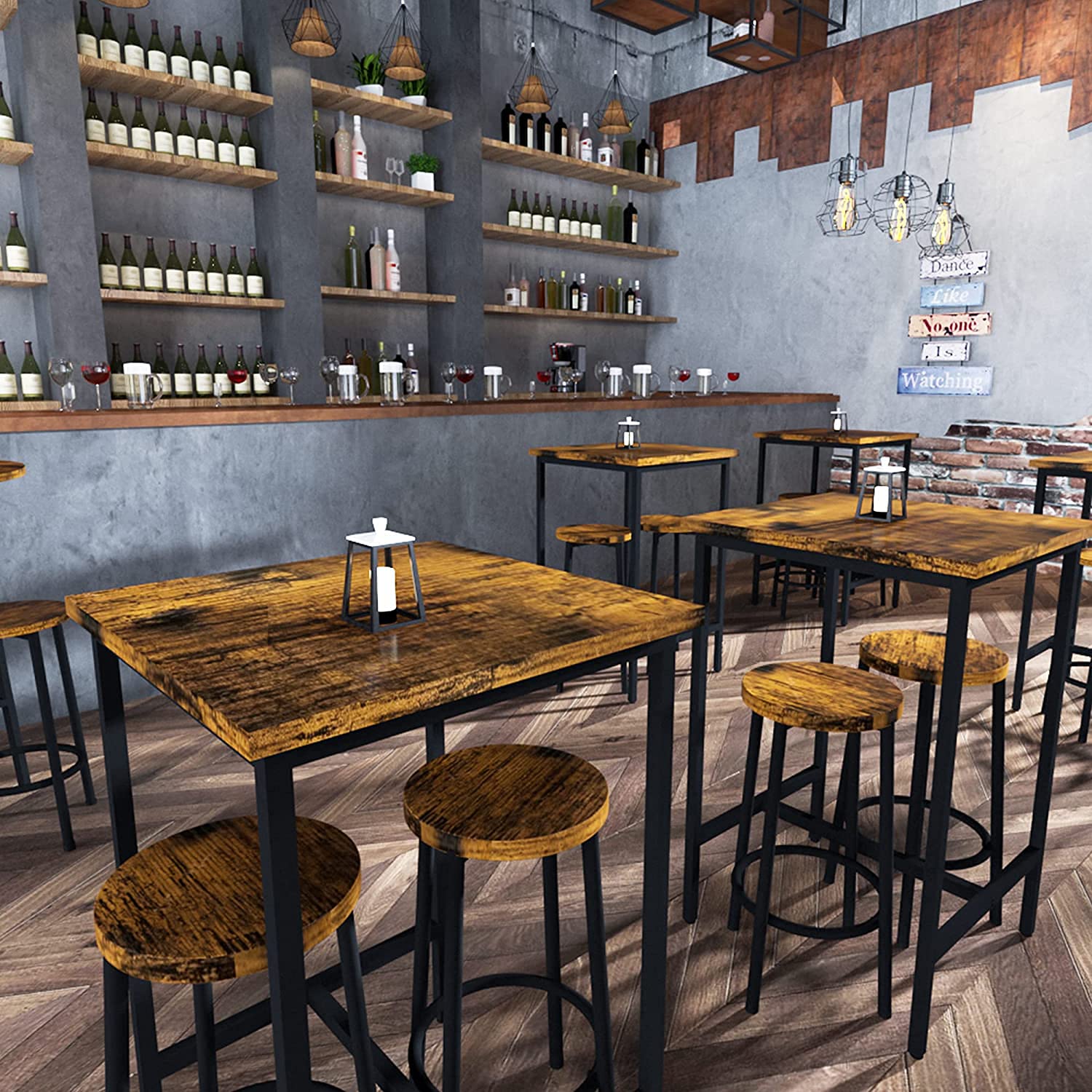 Recaceik 3 Piece Pub Dining Set, Modern bar Table and Stools for 2 Kitchen Counter Height Wood Top Bistro Easy Assemble for Breakfast Nook Living Room Small Space Restaurant, Rustic Brown 24β