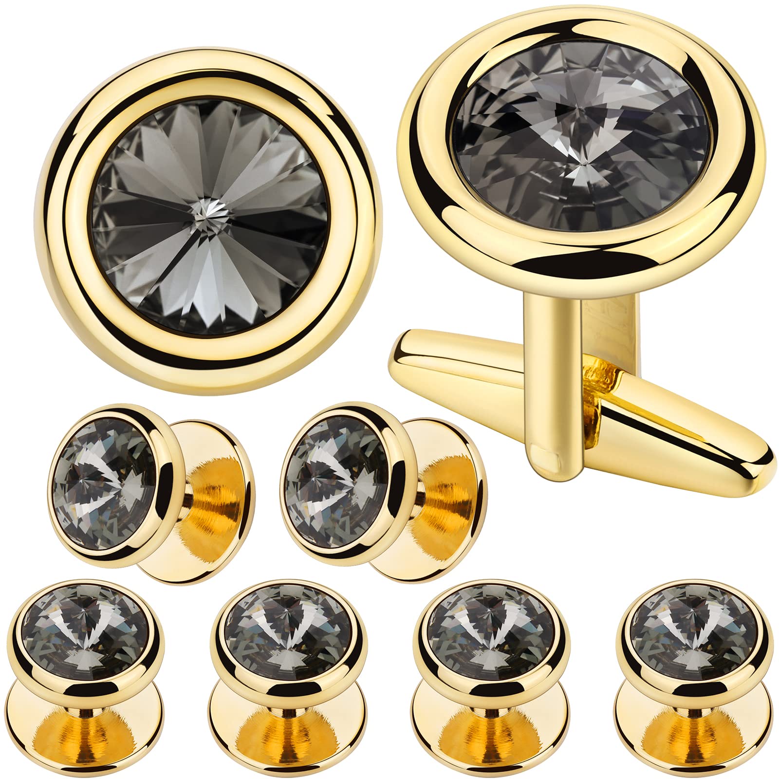 Swarovski Crystal Cufflinks and Tuxedo Studs Sets for Men - Eelegence Dress Sets for Wedding, Party - Rose