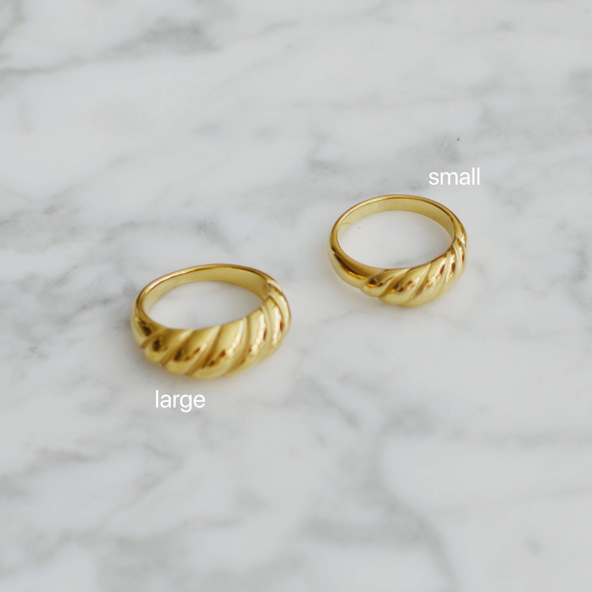 Shapes Studio 18K Gold Plated Gold Dome Croissant Band Ring, Stackable Ring, Signet Ring, Women Jewelry Minimalist Chic Style (Small, 7)