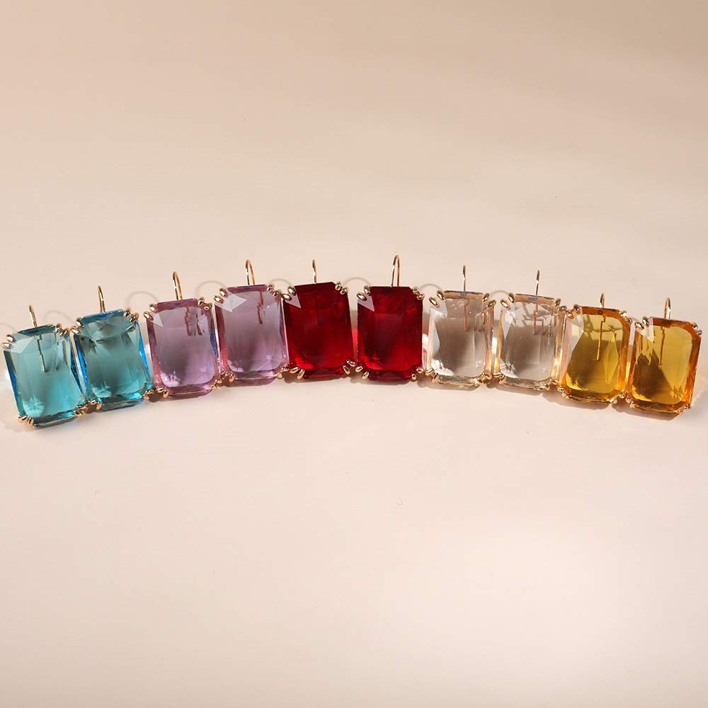 Square Transparent Glass Drop Earrings for Women Multicolor Trendy Geometric Dangle Earrings Minimalist Statement Jewelry Wedding Gift-6 Set