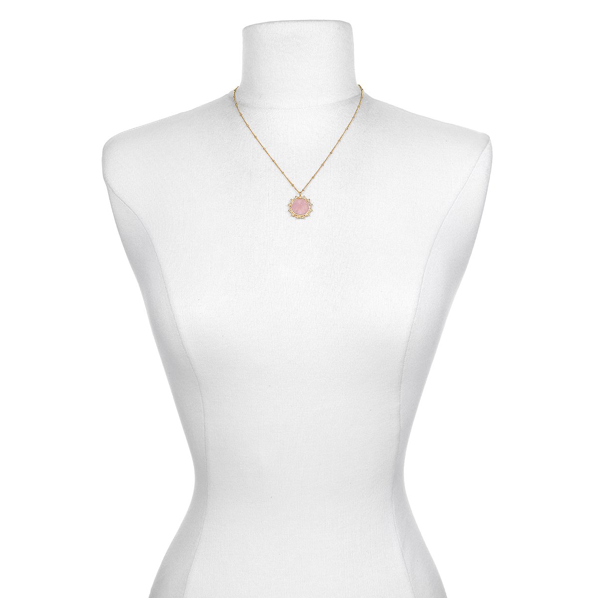 Satya Jewelry 18K Yellow Gold Plated Rose Quartz Sunburst Women's Necklace, 18"