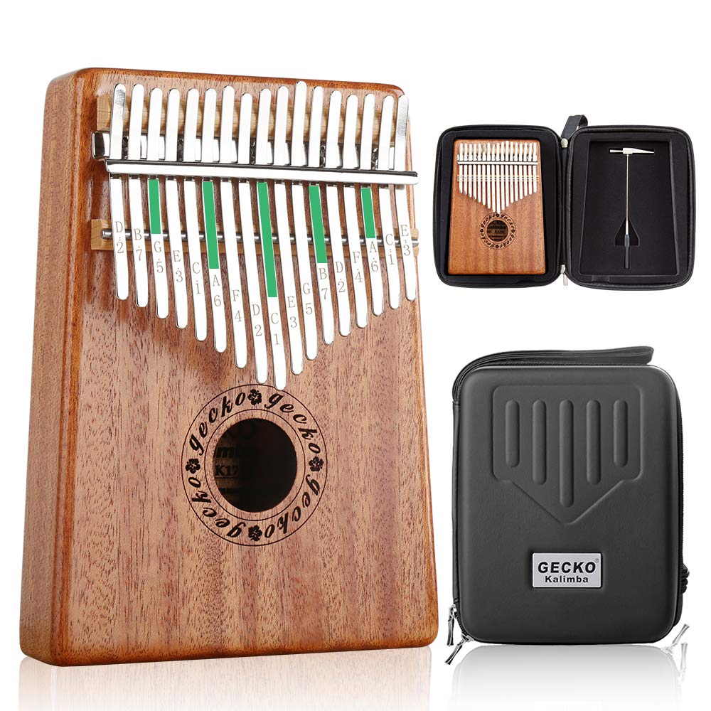 TONGYONG Gecko Kalimba Thumb Piano 17 Keys, Mahogany Wood Portable Mbira Sanza Finger Piano Mini, with Tune Hammer and Songbook, Musical Inruments for Kids Adult Beginners